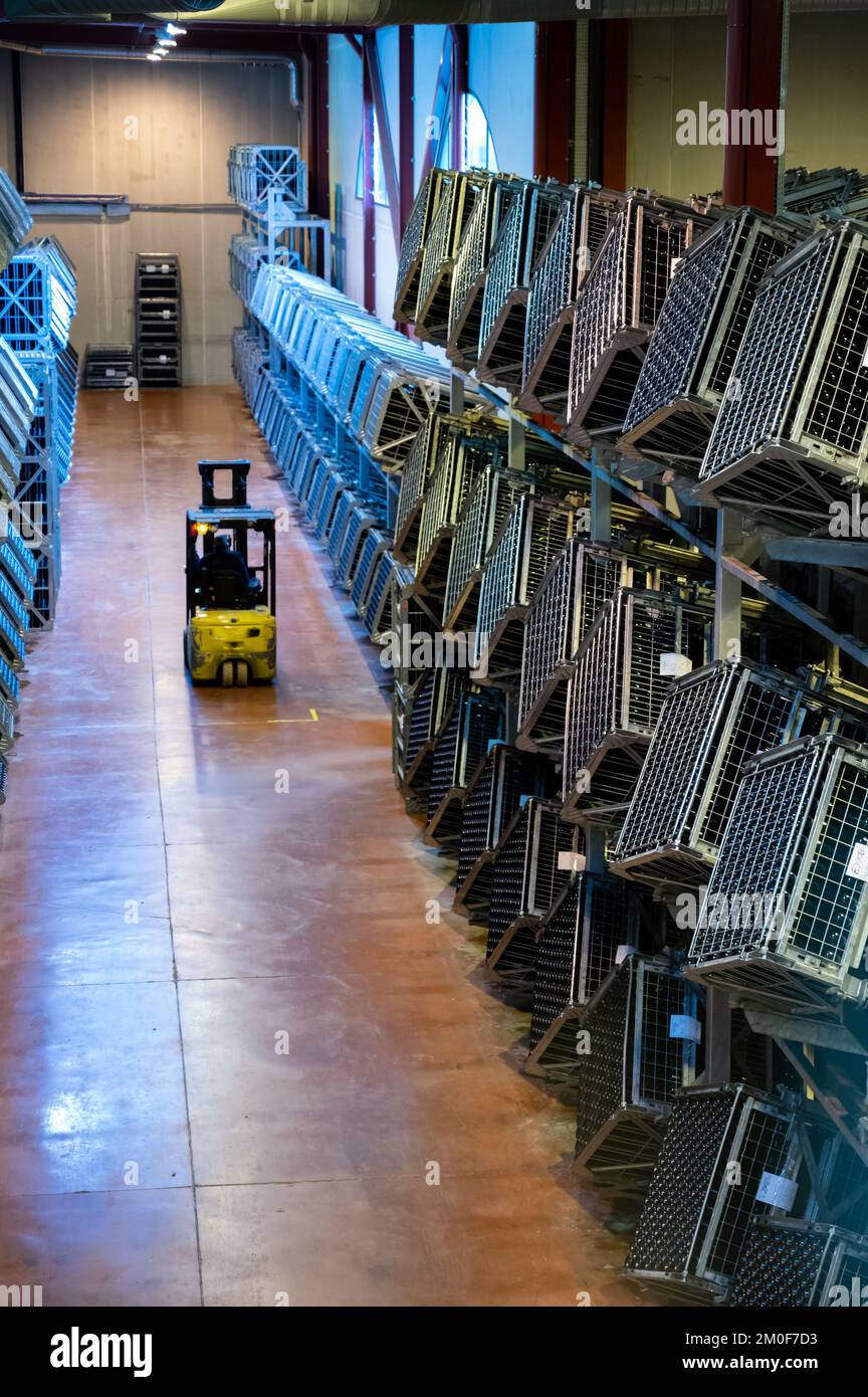 Production of cremant sparkling wine in Burgundy, France. Automatically ...
