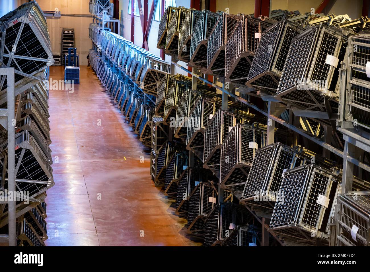 Production of cremant sparkling wine in Burgundy, France. Automatically ...