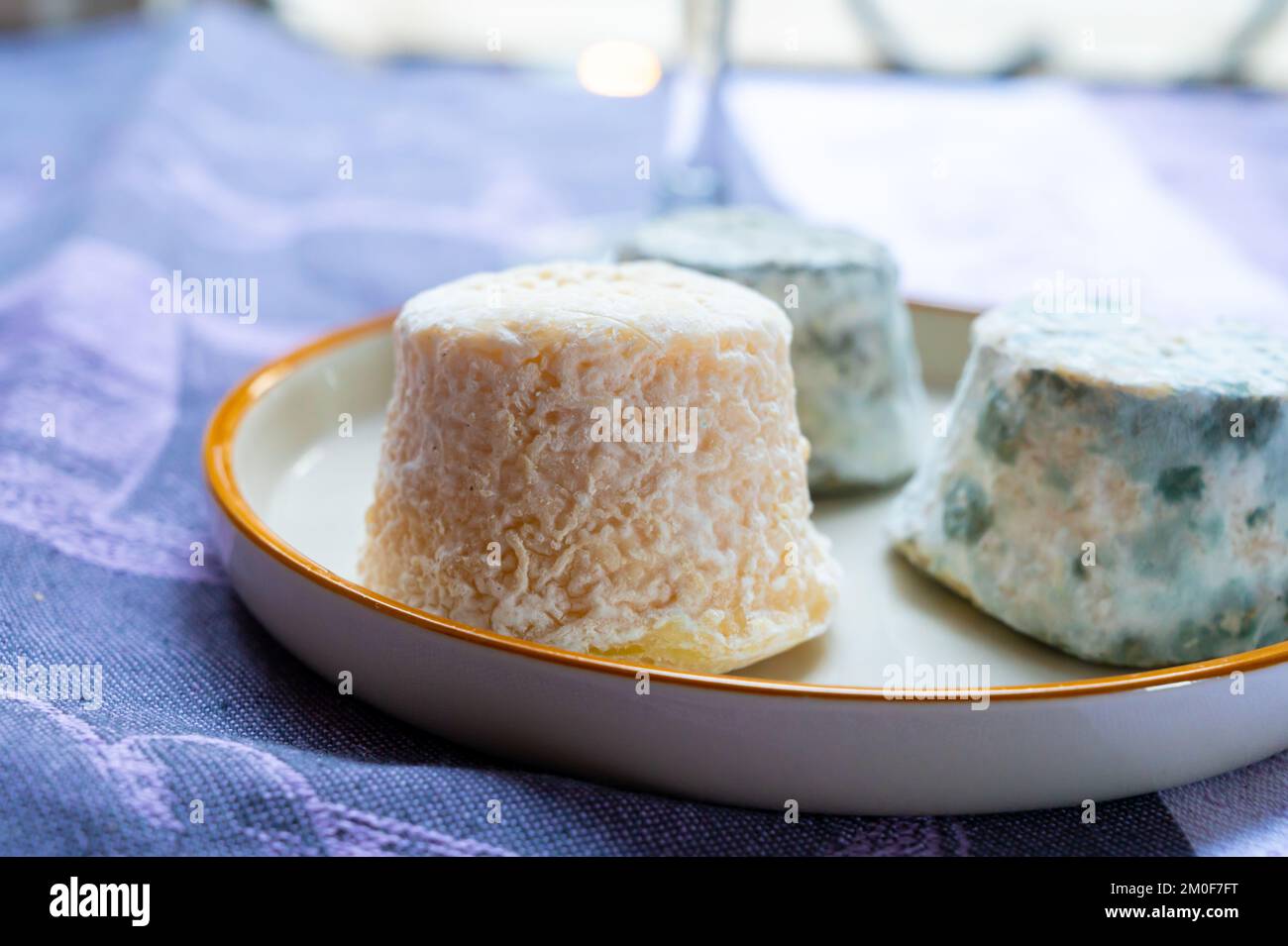 Small french goat cheeses, matured and with grey mold from Macon ...