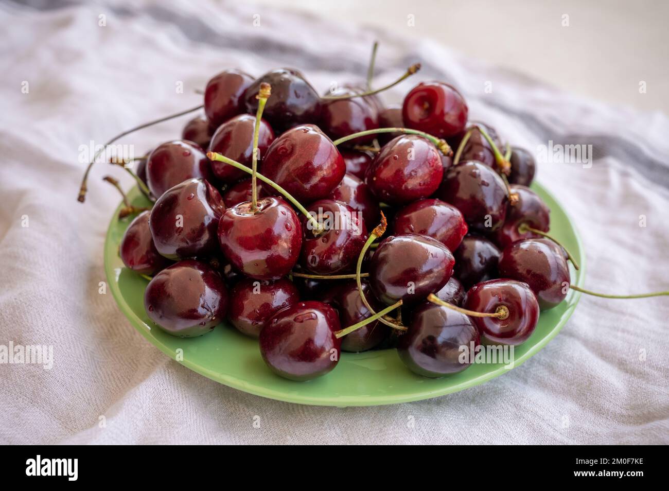 Giant french fresh ripe black cherries, new harvest, ready to eat close ...