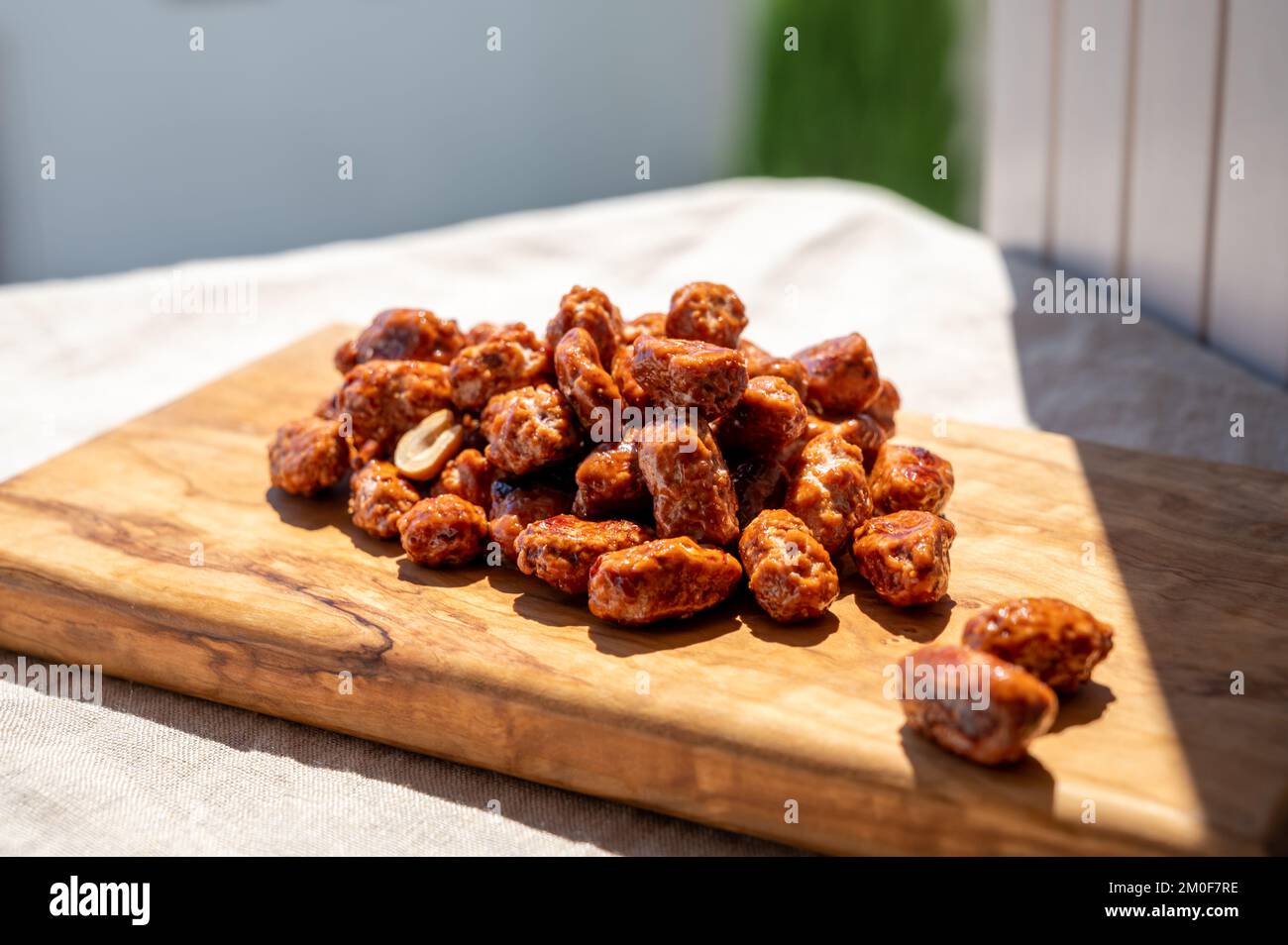 Chouchou french caramelized sweet peanuts with sugar close up Stock ...