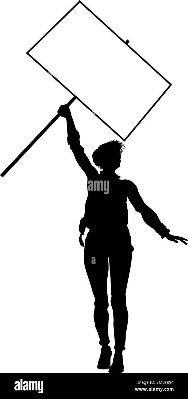 Protest Rally March Picket Sign Silhouette Person Stock Vector Image ...