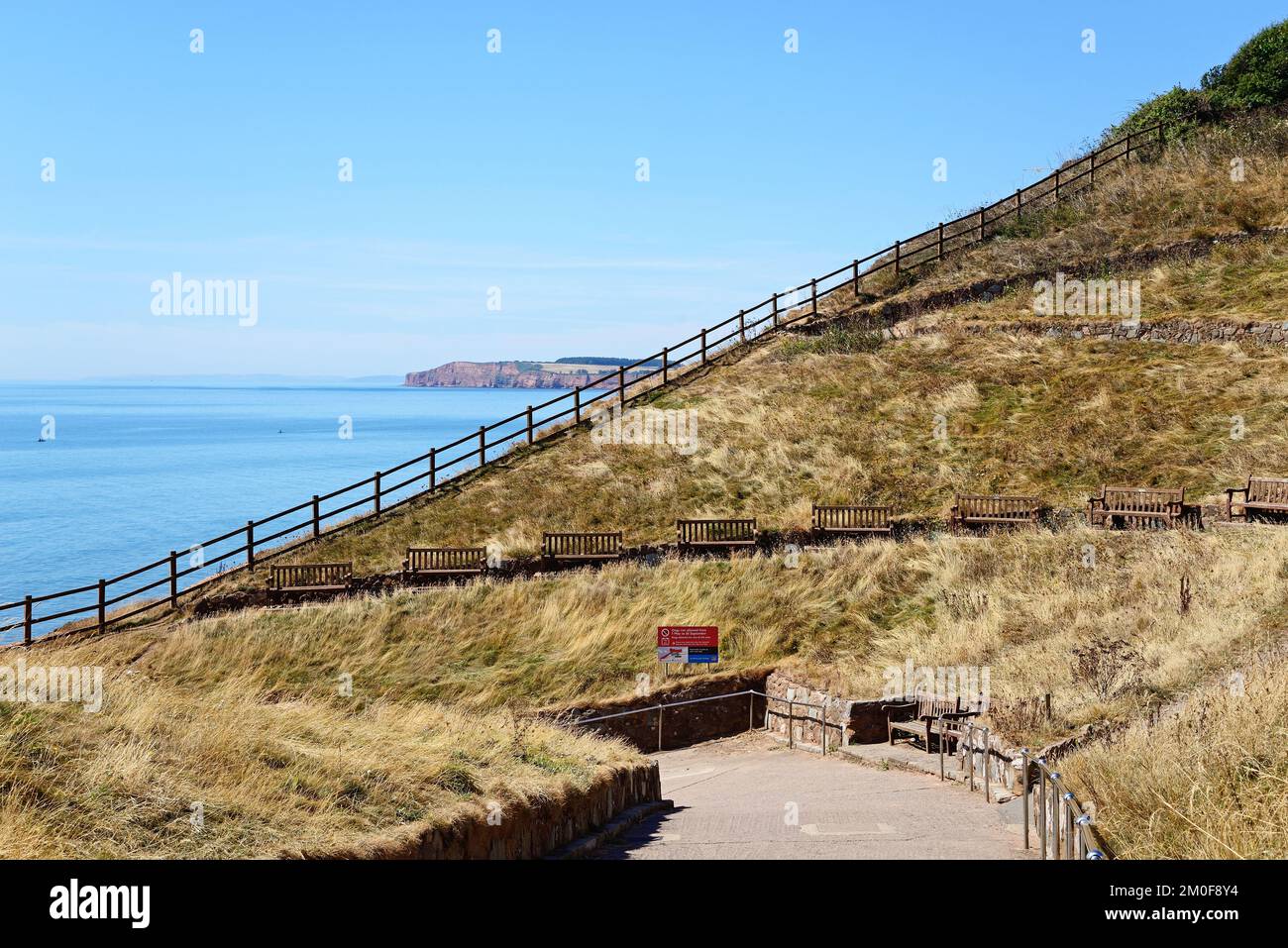 Elevated view of the sea at Jacobs Ladder beach with cliffs and ...