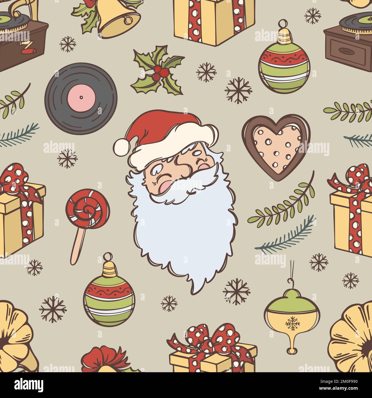 RETRO MOOD CHRISTMAS Santa Smiles New Year Gifts Gramophone Record ...