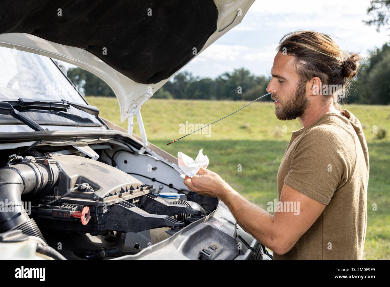 Checking the oil hi-res stock photography and images - Alamy