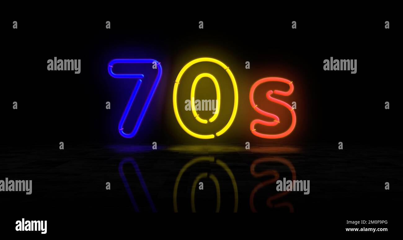 70s neon symbol. Retro 1970, seventies nostalgia and vistage party ...