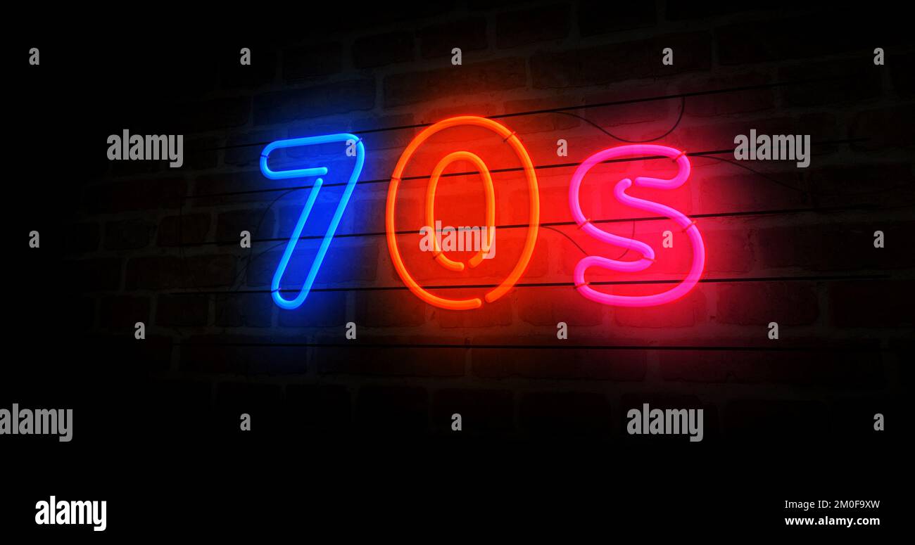 70s neon symbol. Retro 1970, seventies nostalgia and vistage party ...