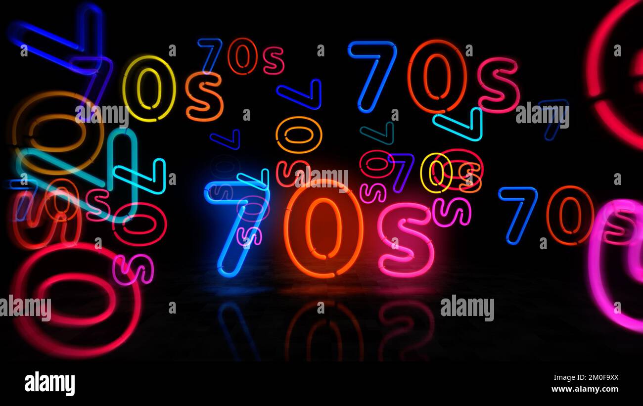 70s neon symbol. Retro 1970, seventies nostalgia and vistage party ...
