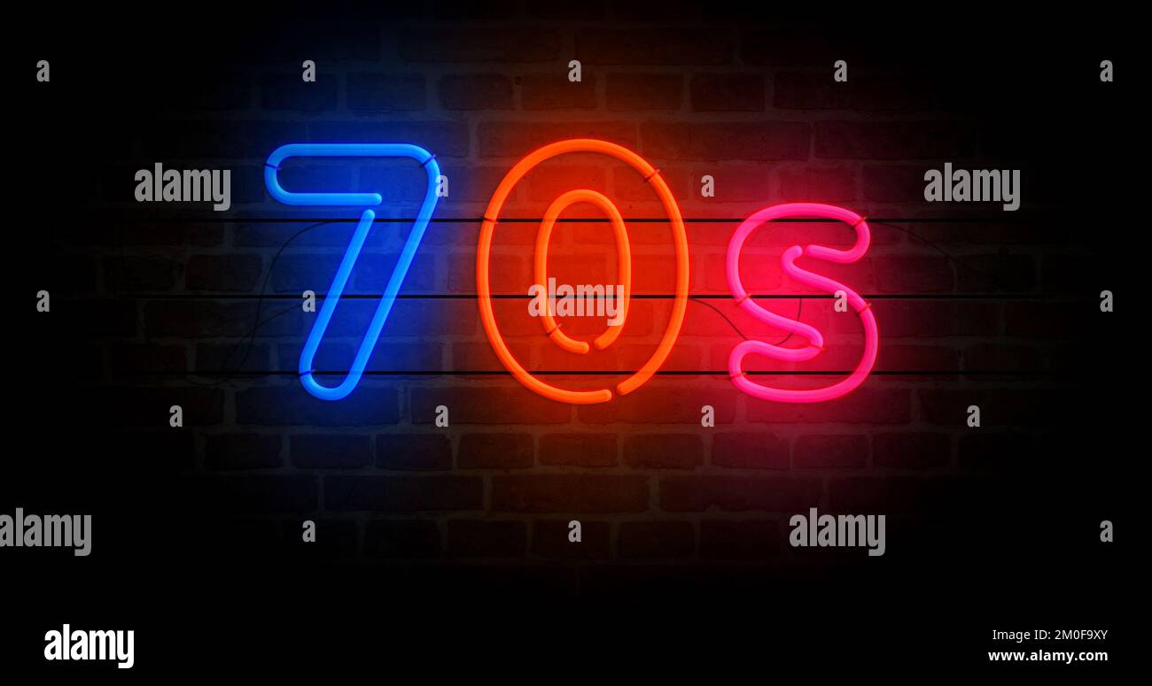 70s neon symbol. Retro 1970, seventies nostalgia and vistage party ...