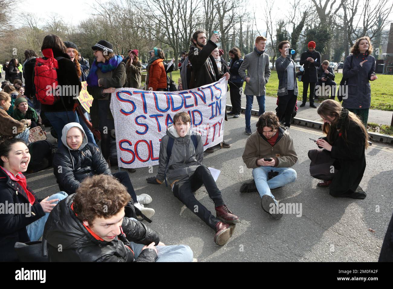 Students protest at a sit down picket line strike at the University of ...