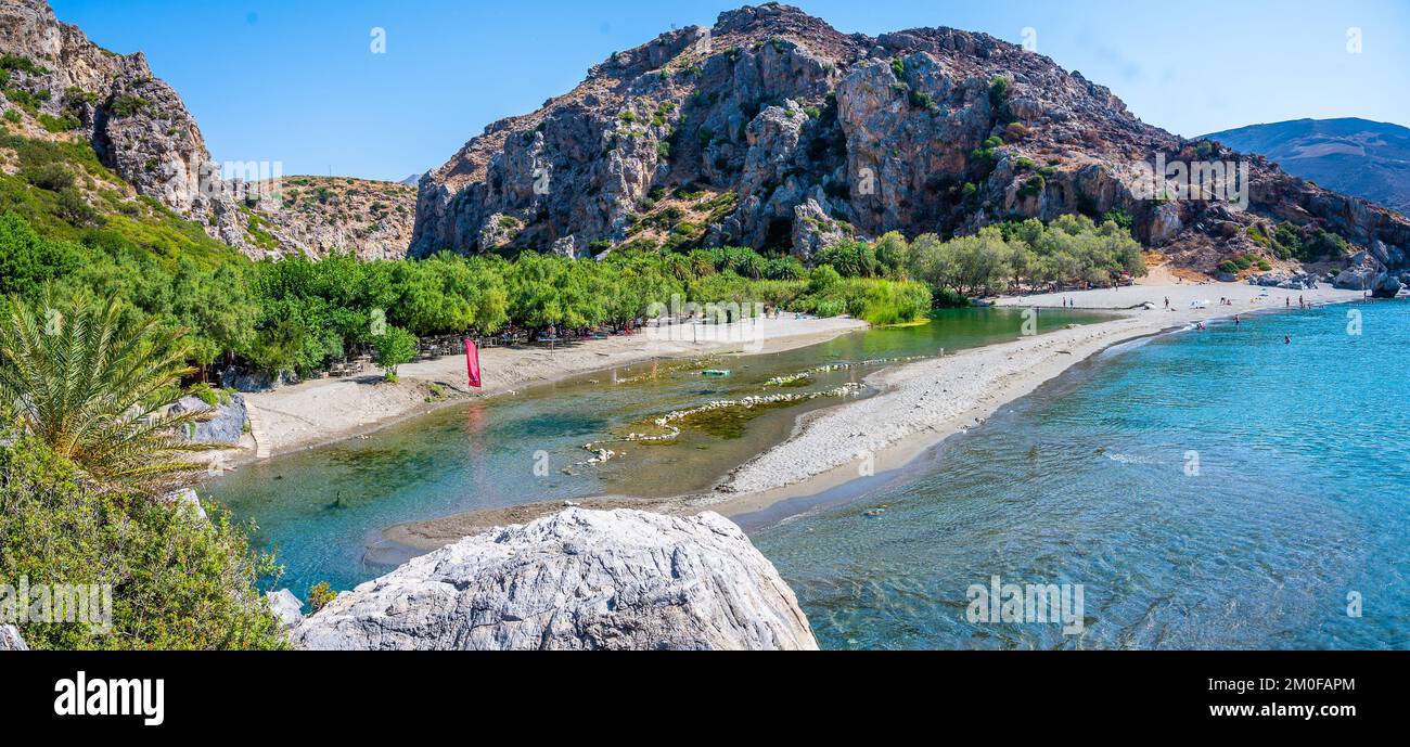 View of famous Preveli beach in the summer, Crete, Greece. Famous beach ...