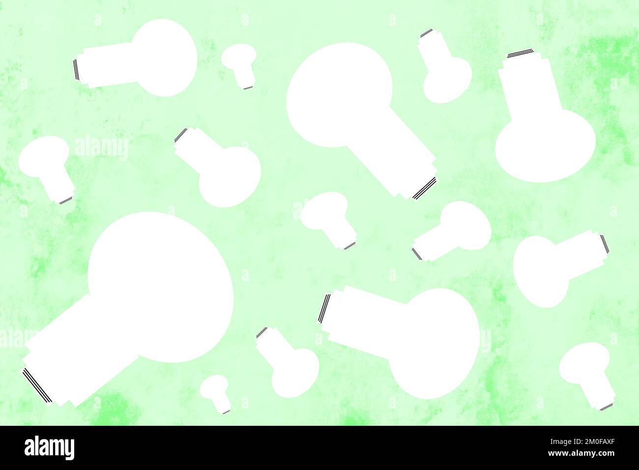 A pattern of light bulbs of various sizes on a green background Stock ...