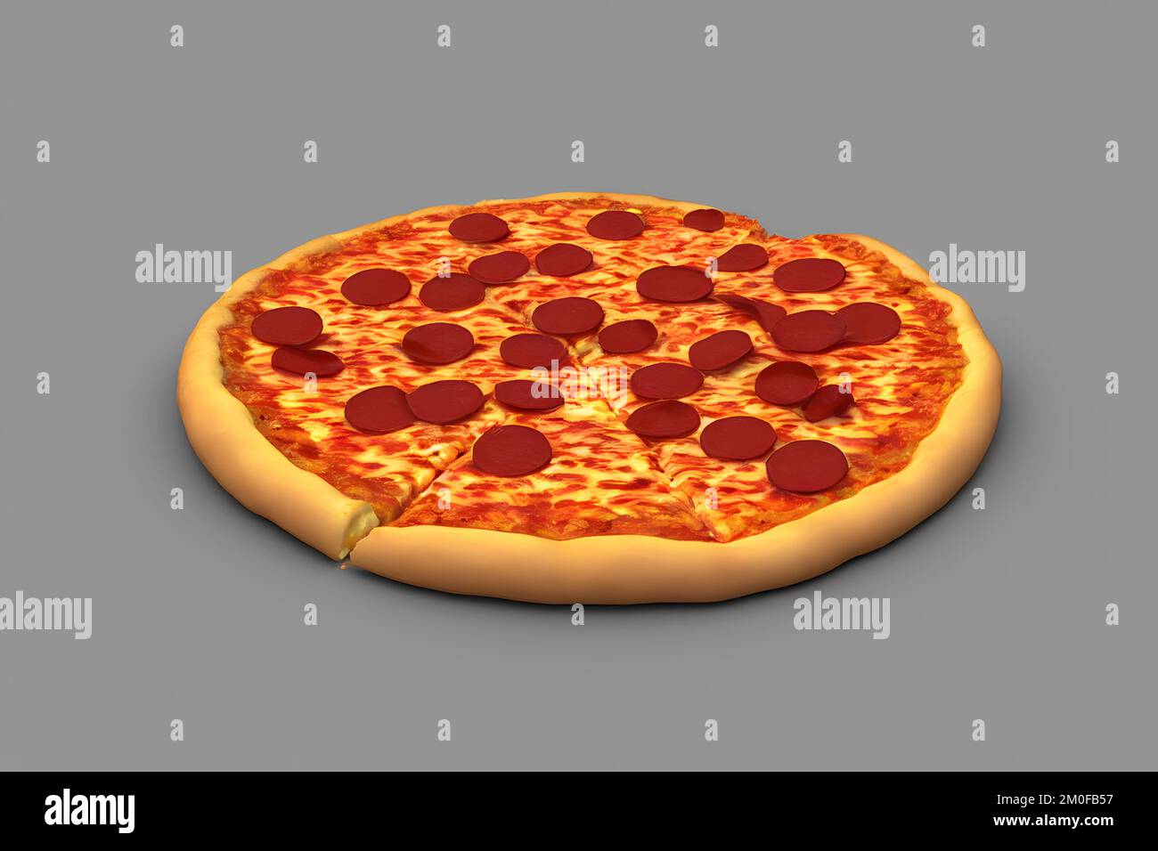 3d render illustration of a pizza with cheese and meat Stock Photo - Alamy