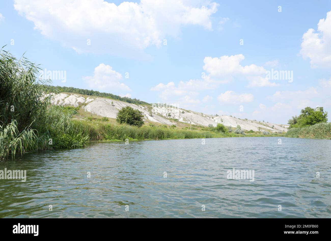 Ancient multimillion chalk mountains on the steppe surface of earth ...