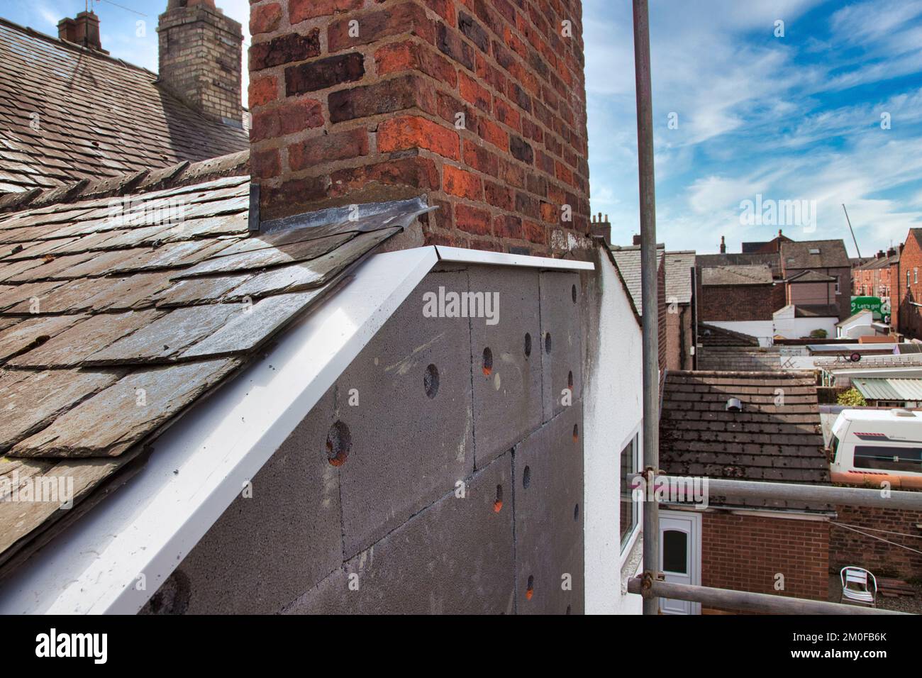 External wall insulation top plastic capping trim roof line Stock Photo ...