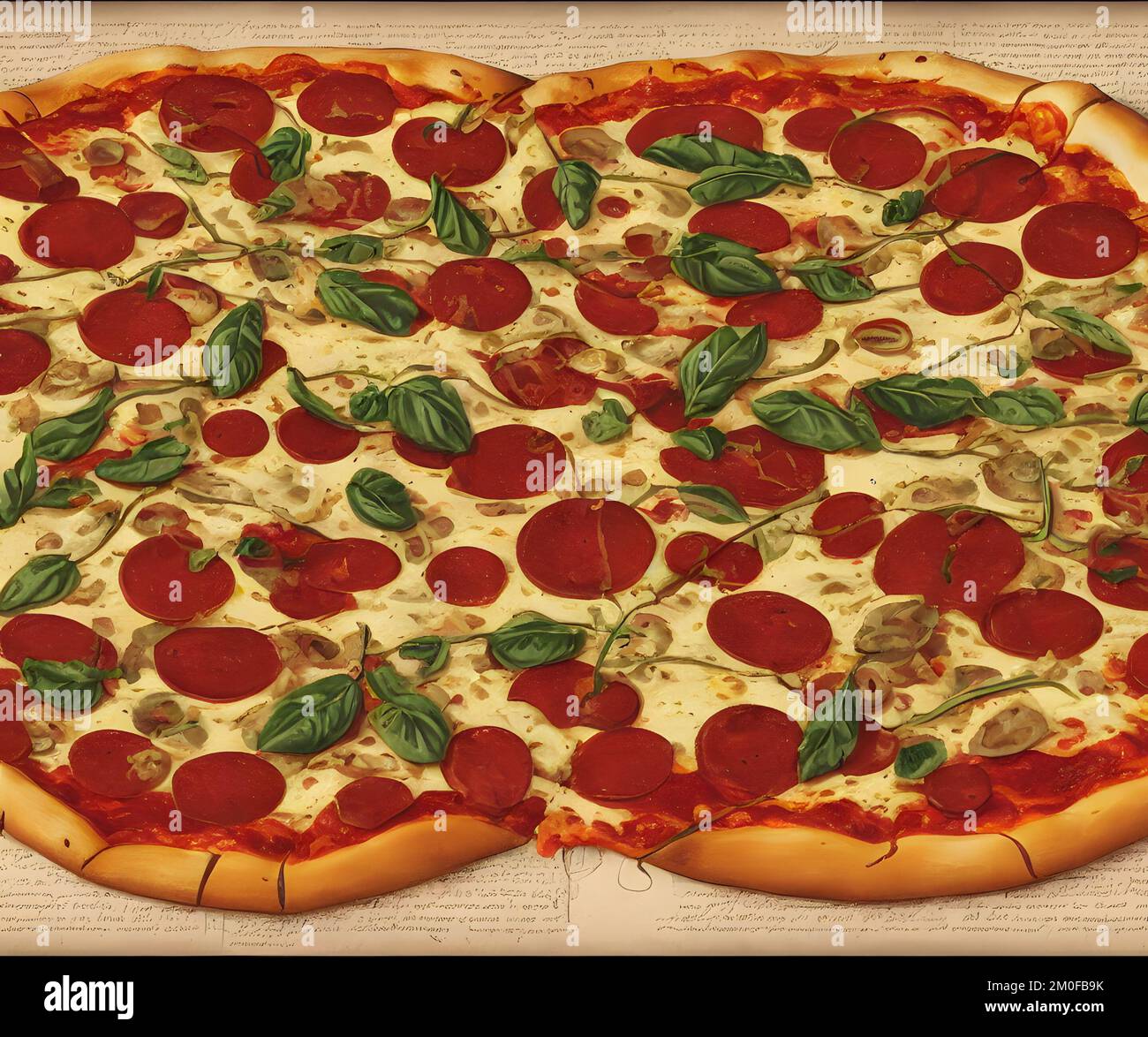 Illustration of pizza in Art Nouveau style, graphic illustration Stock ...