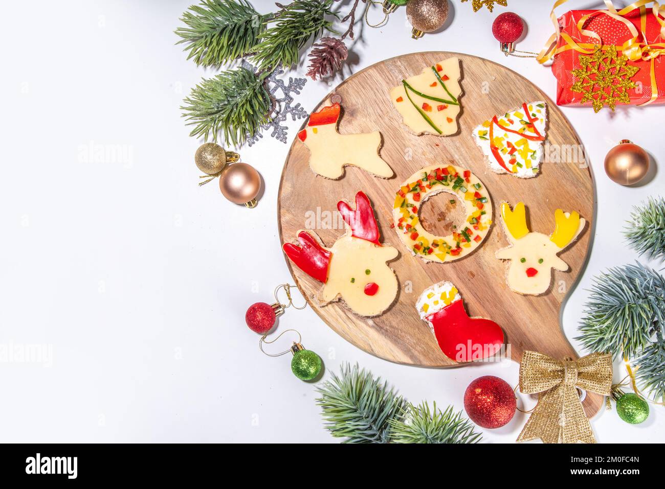 Funny Christmas breakfast, toasts cheese sandwiches in the form of ...