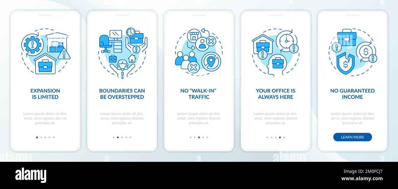 Starting home business caveats blue onboarding mobile app screen Stock ...