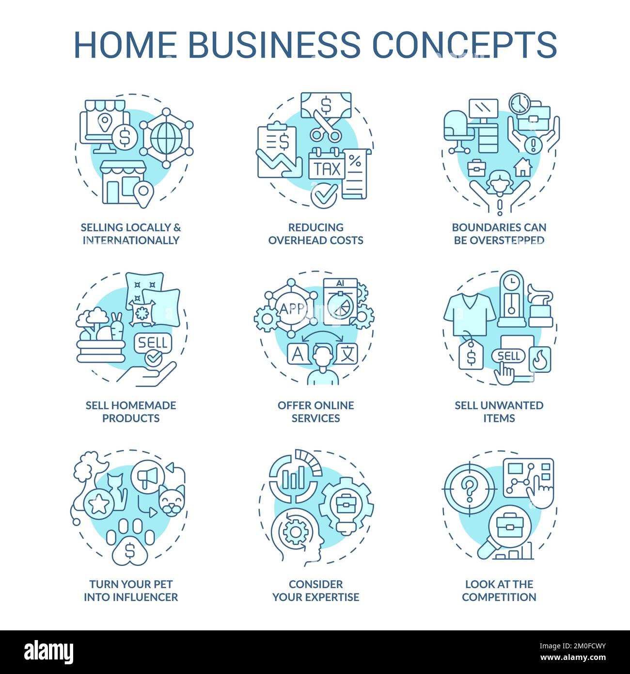 Home Business Turquoise Concept Icons Set Stock Vector Image And Art Alamy