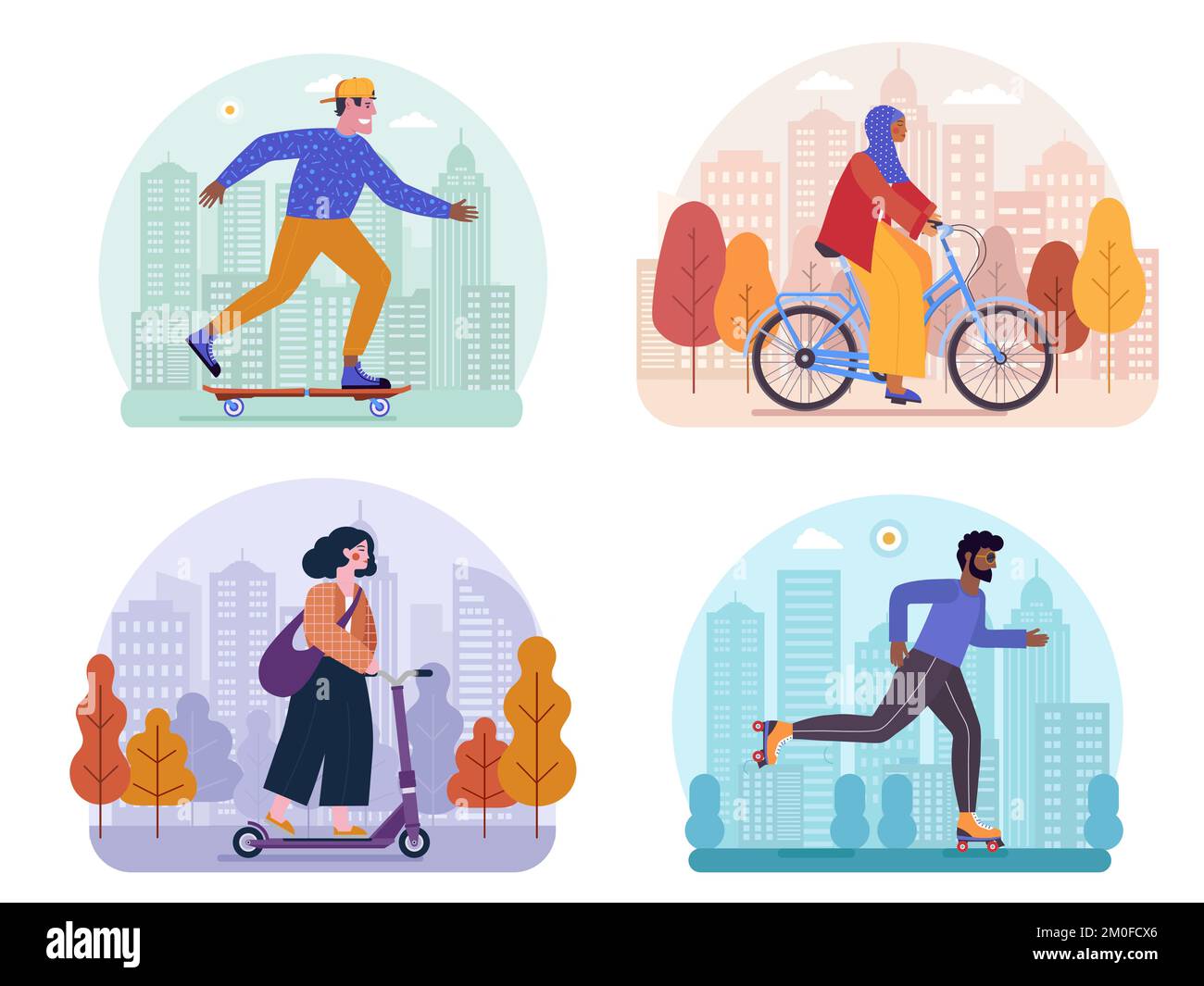 Modern People Using Alternative City W Scenes Stock Vector Image & Art ...