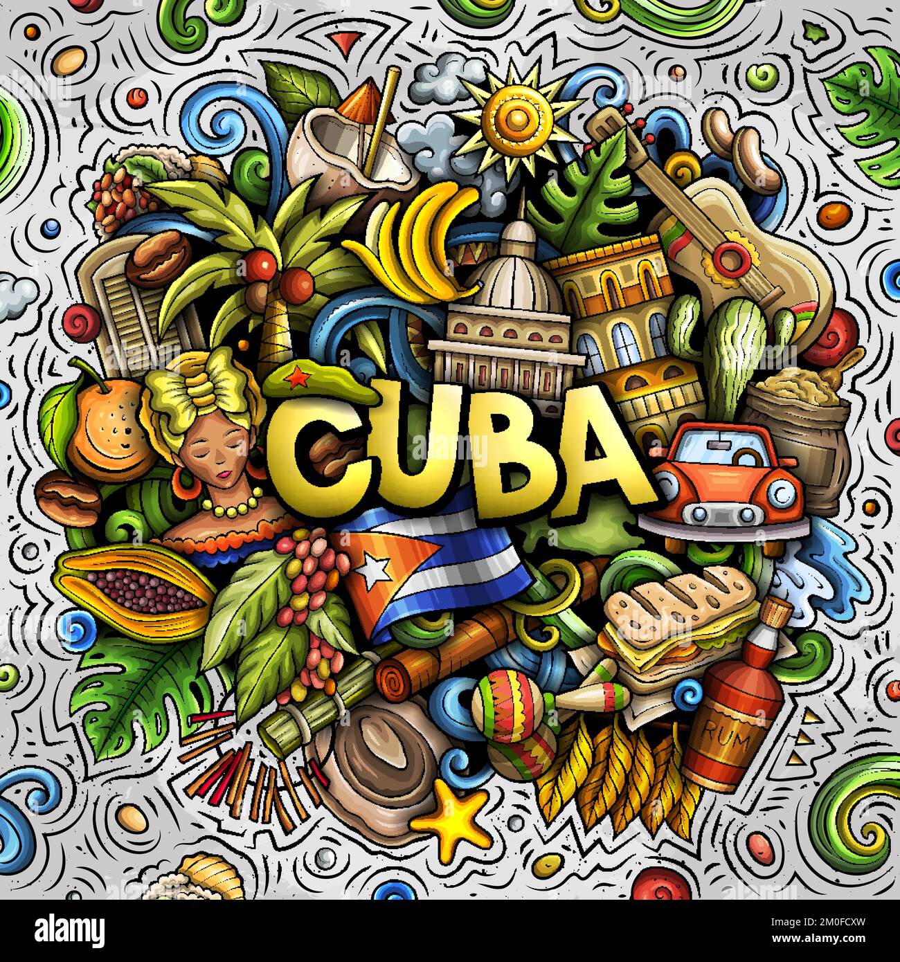 Cuba cartoon doodle illustration. Funny Cuban design Stock Vector Image ...