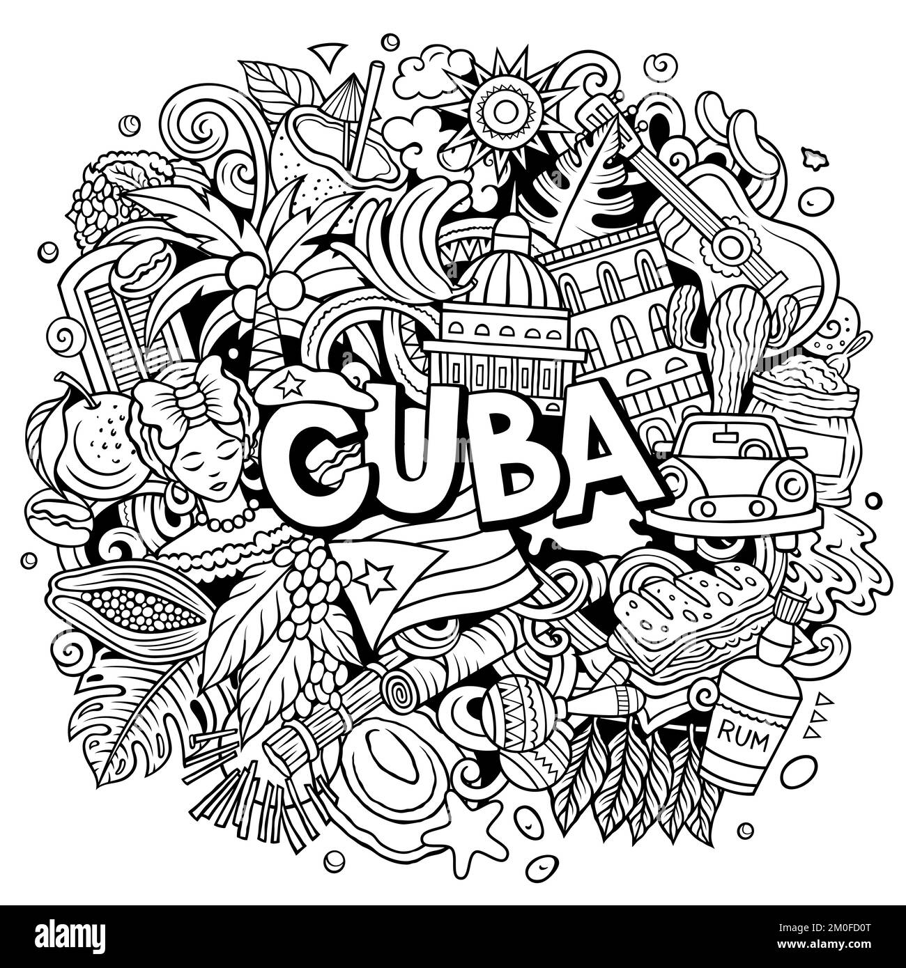 Cuba cartoon doodle illustration. Funny Cuban design Stock Vector Image ...