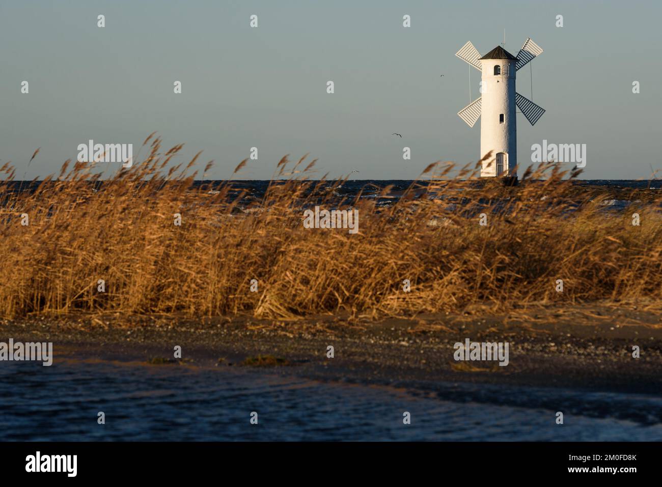 Landscape with lighthouse looks like windmill. Swinoujcie in Poland ...
