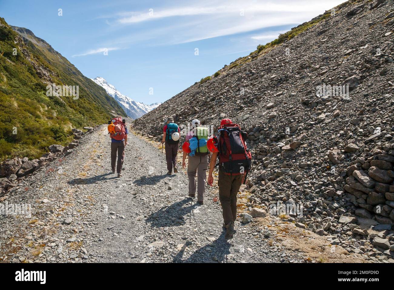 Hikers on Ball Pass guided Trek in Mount Cook New Zealand Stock Photo ...