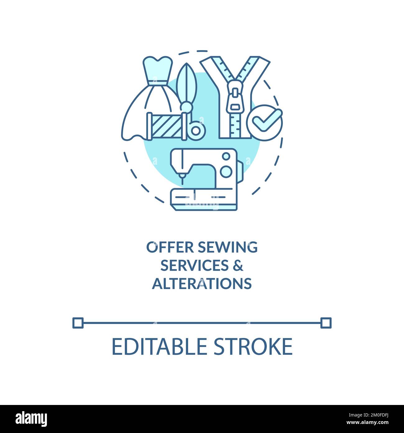 Offer sewing services and alterations turquoise concept icon Stock ...