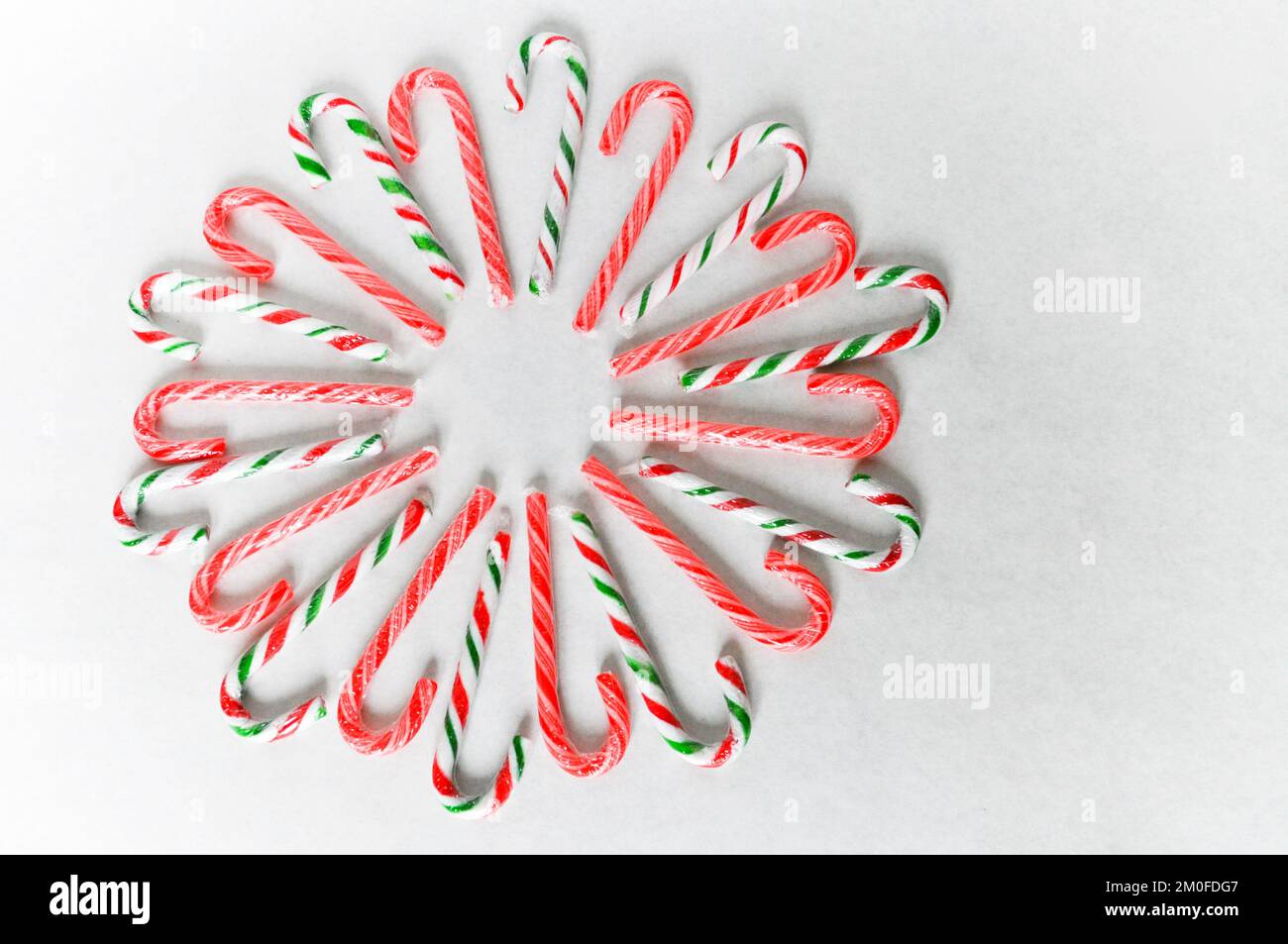 Traditional Christmas candy canes set against a white background in the ...
