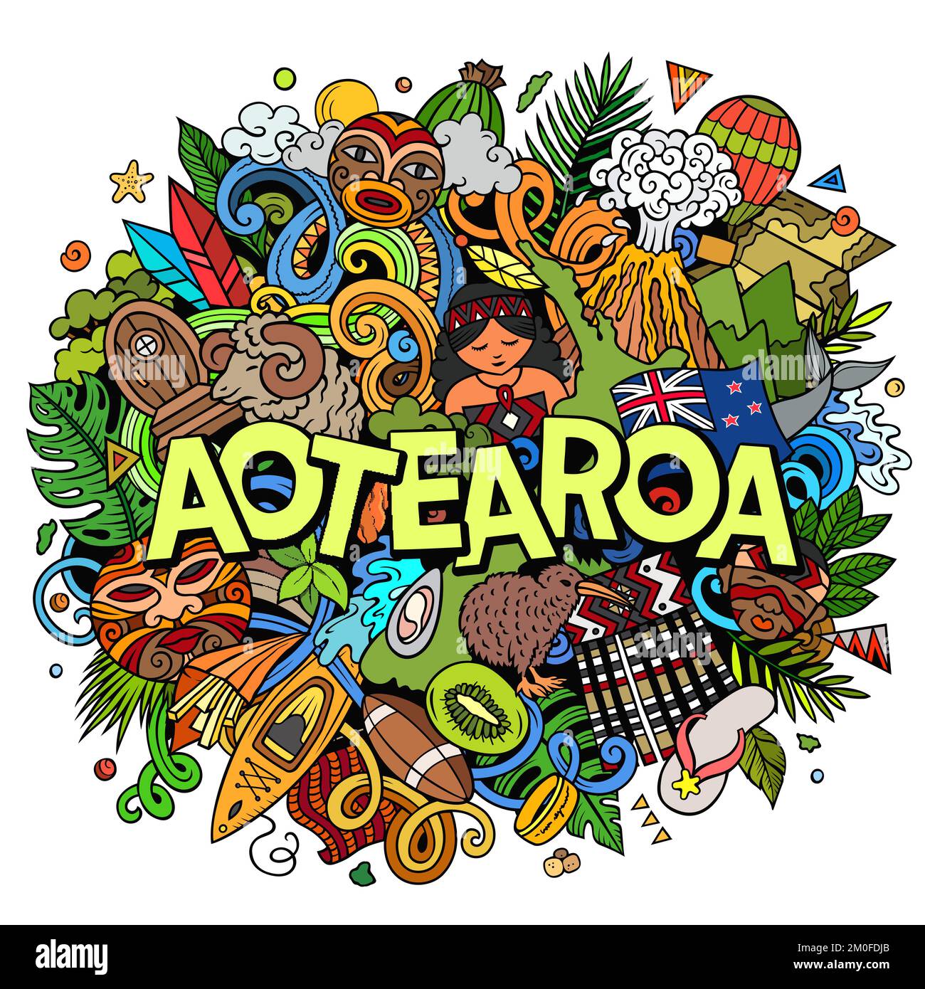 New Zealand cartoon doodle illustration. Funny Aotearoa design Stock ... New Zealand cartoon doodle illustration. Funny Aotearoa design Stock ...
