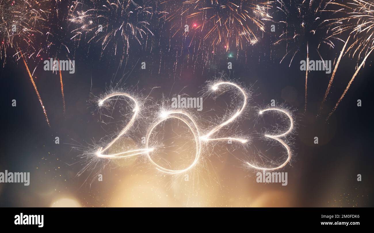 2023 gold fireworks hi-res stock photography and images - Alamy