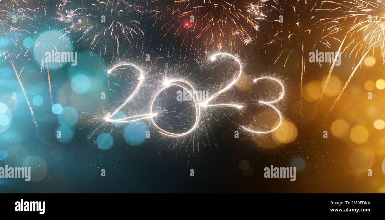 2023 gold fireworks hi-res stock photography and images - Alamy