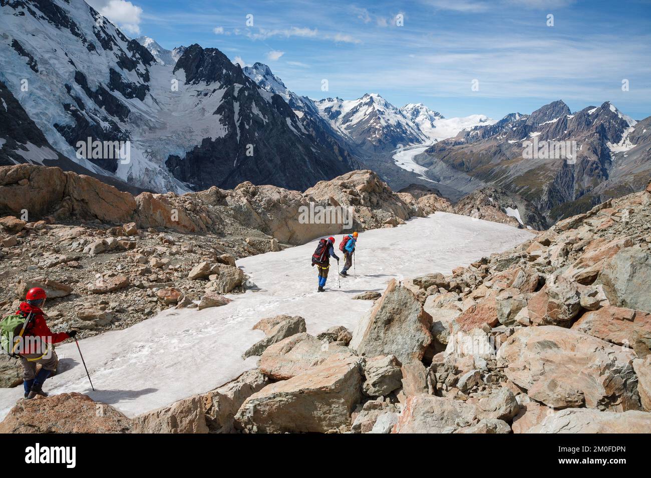 Hikers on Ball Pass guided Trek in Mount Cook New Zealand Stock Photo ...