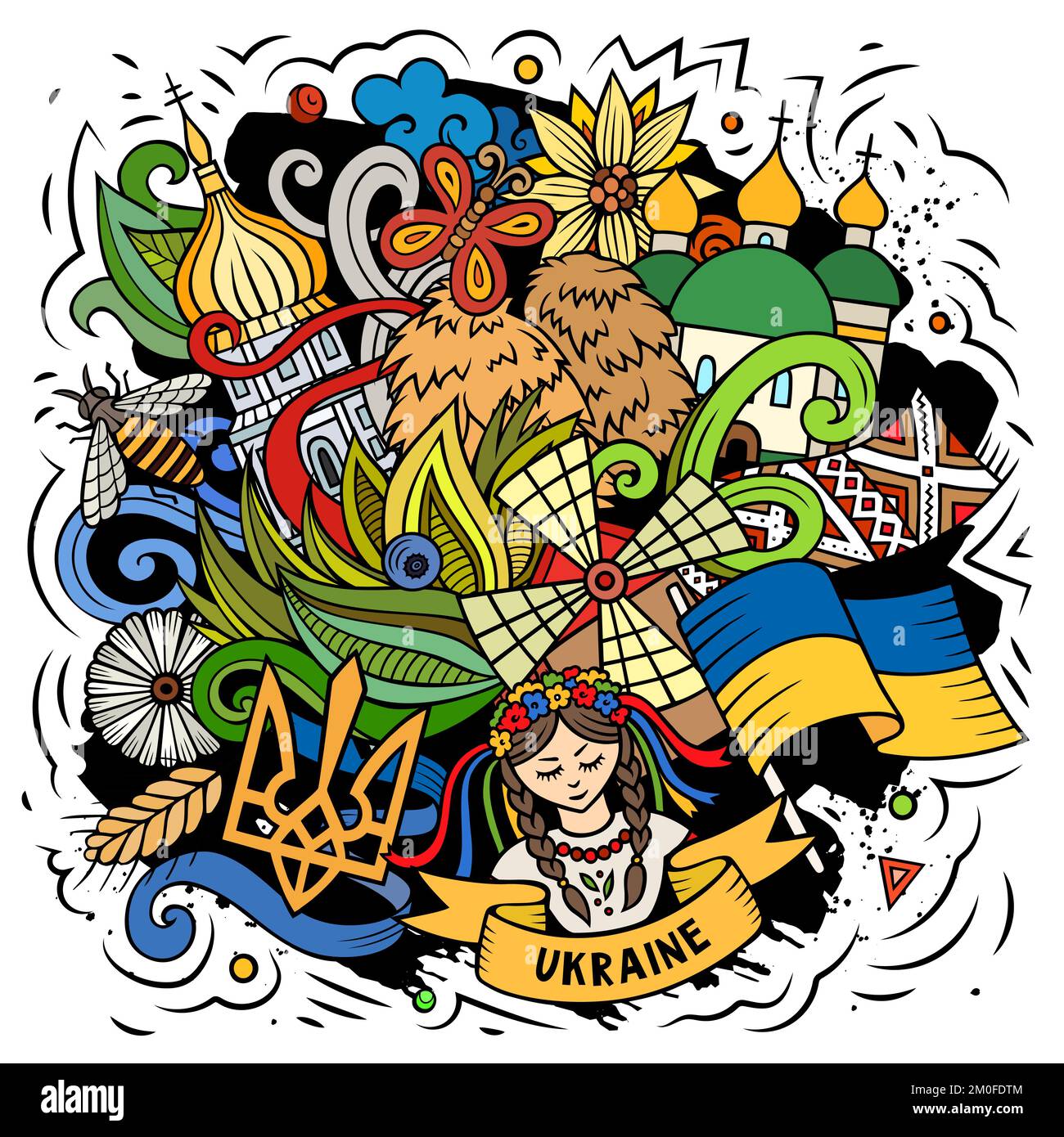 Ukraine cartoon doodle illustration. Funny Ukrainian design Stock ...