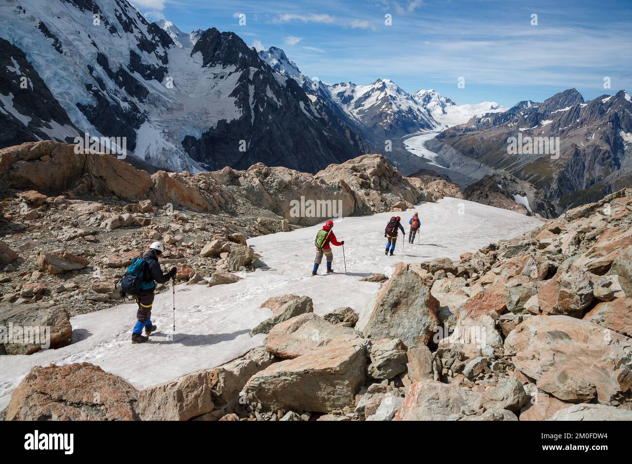 Hikers on Ball Pass guided Trek in Mount Cook New Zealand Stock Photo ...