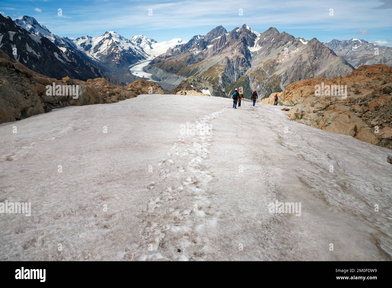 Hikers on Ball Pass guided Trek in Mount Cook New Zealand Stock Photo ...