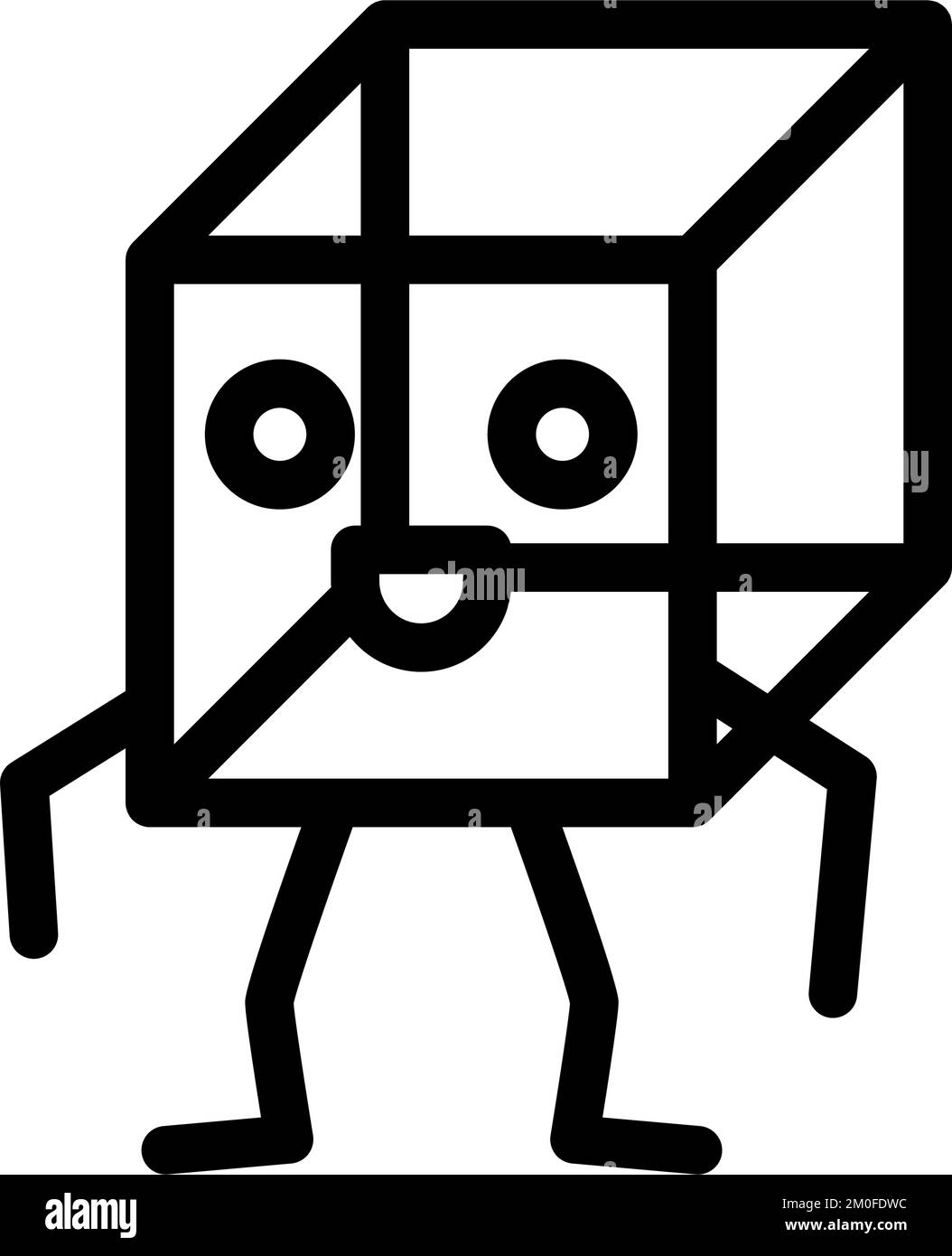 cube geometric shape character line icon vector illustration Stock ...