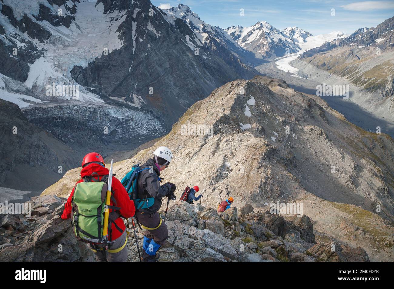 Hikers on Ball Pass guided Trek in Mount Cook New Zealand Stock Photo ...