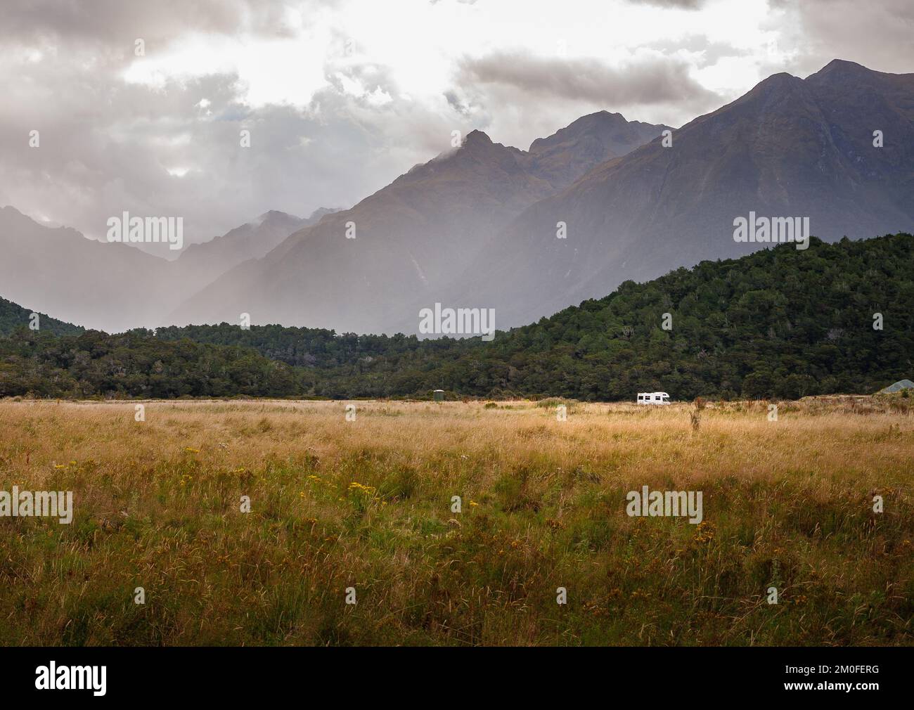 Deer Flats Campsite On the Milford Road Fiordland New Zealand Stock ...