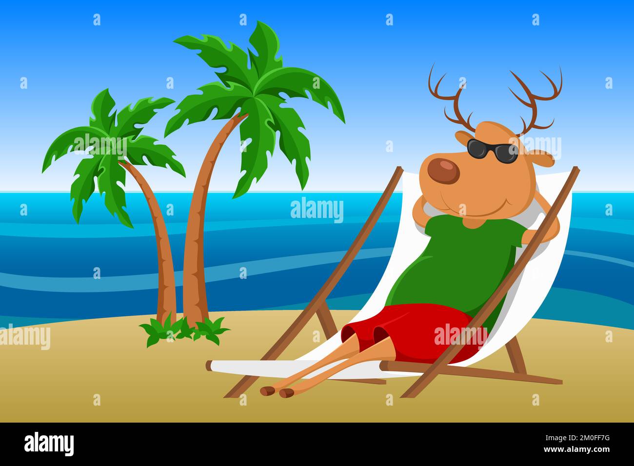 Reindeer relaxing in sun lounger. Vector illustration Stock Vector ...