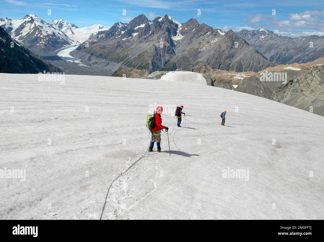 Hikers on Ball Pass guided Trek in Mount Cook New Zealand Stock Photo ...