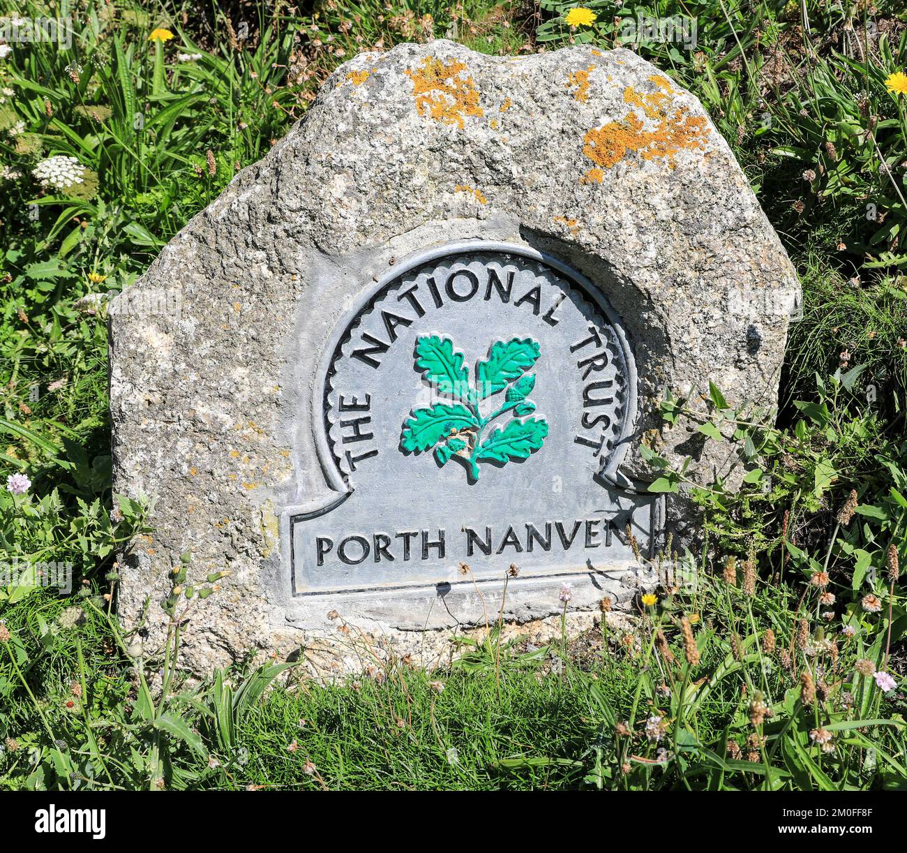A National Trust 'omega' sign at Porth Nanven Cornwall, England, UK ...