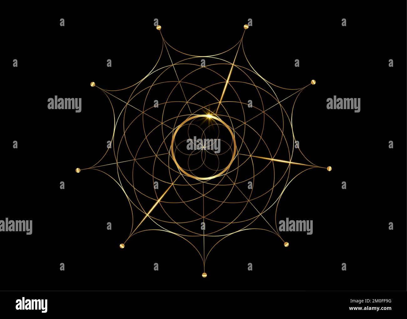 Gold Sacred Geometry, Seed of life symbol. Logo icon Geometric mystic ...