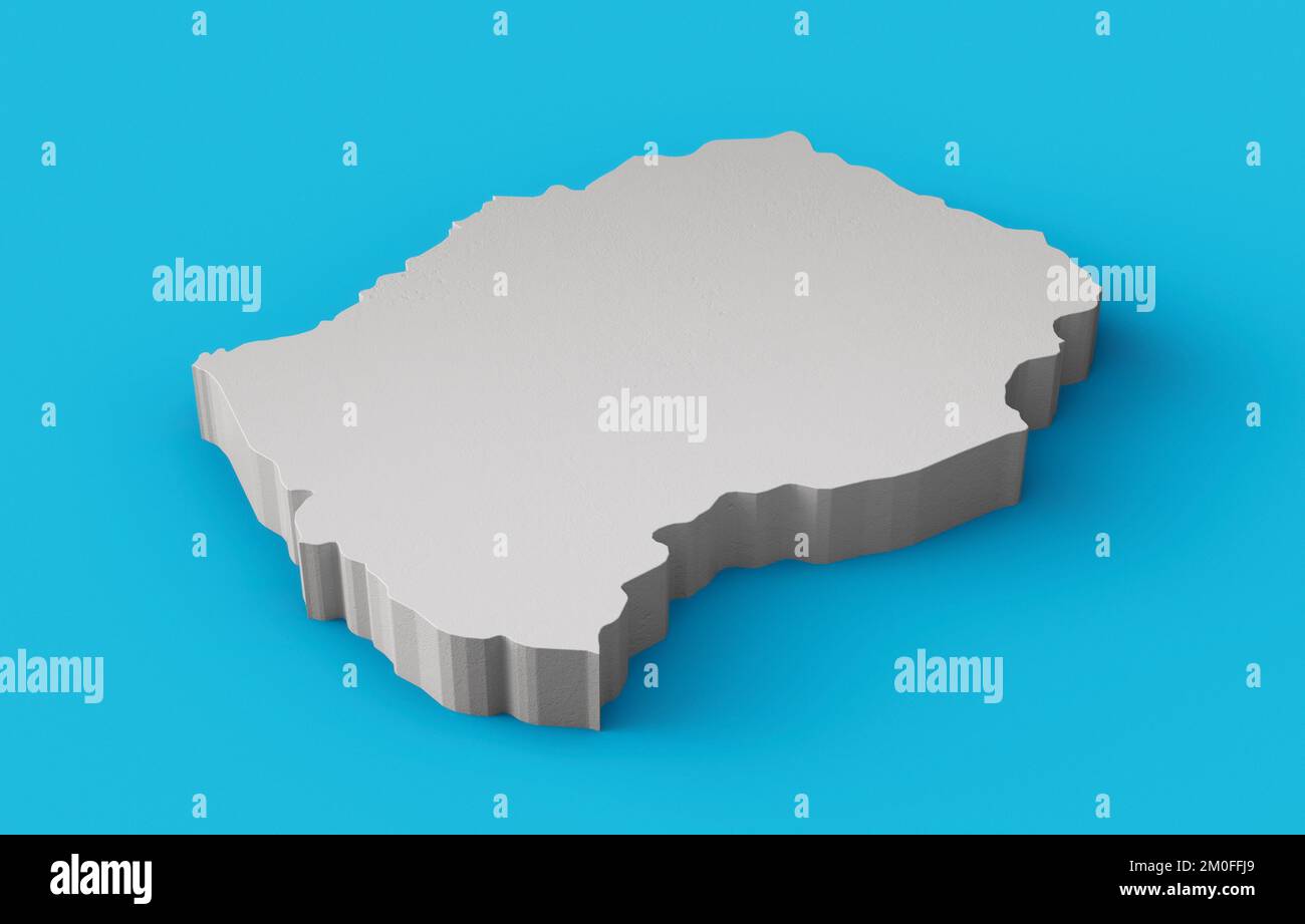 A 3D rendering of the map of Lesotho with a piece of gray texture ...
