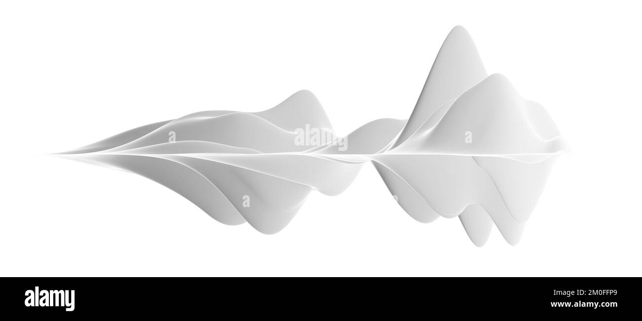 Dark gray abstract floating curvy 3D waveform object or sound waves on ...