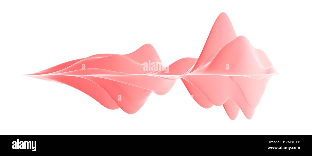 Red abstract floating curvy 3D waveform object or sound waves on white ...