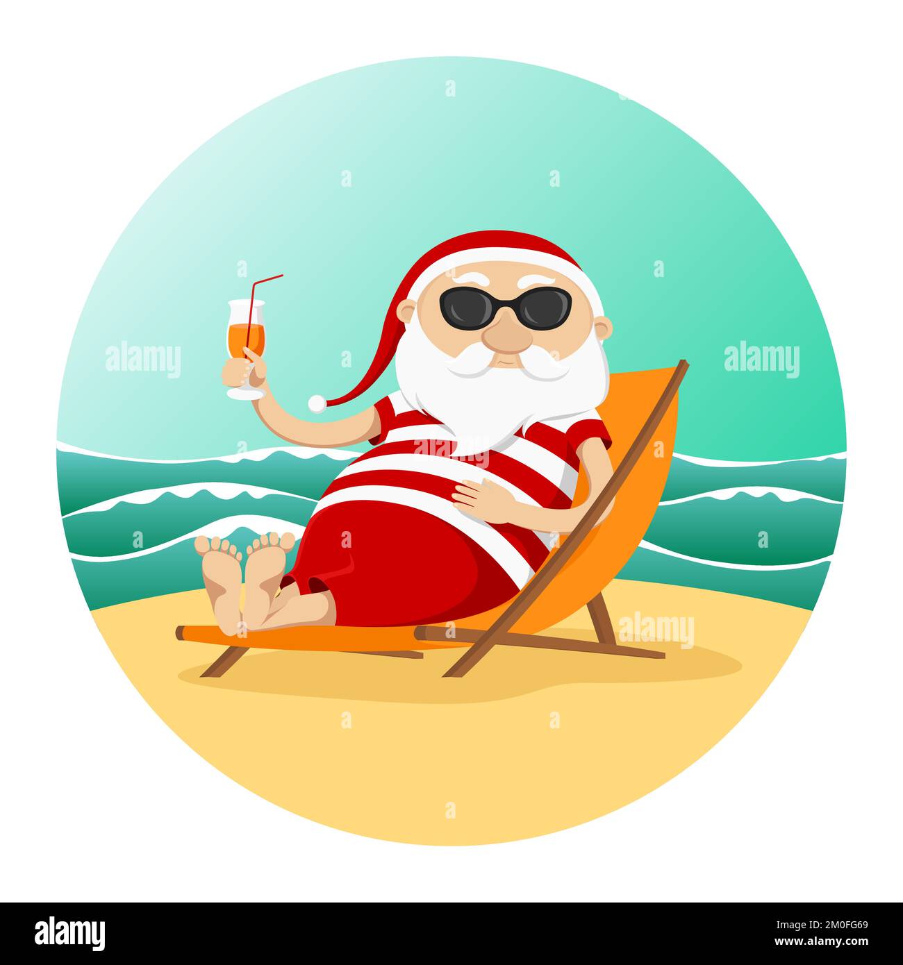 Santa Claus resting in chaise longue and drinking juice. Vector ...