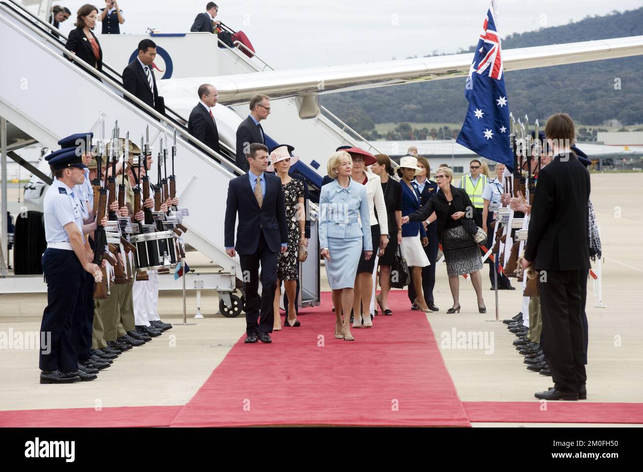 Danish Crown Prince Frederik and Crown Princess Mary are greeted by ...