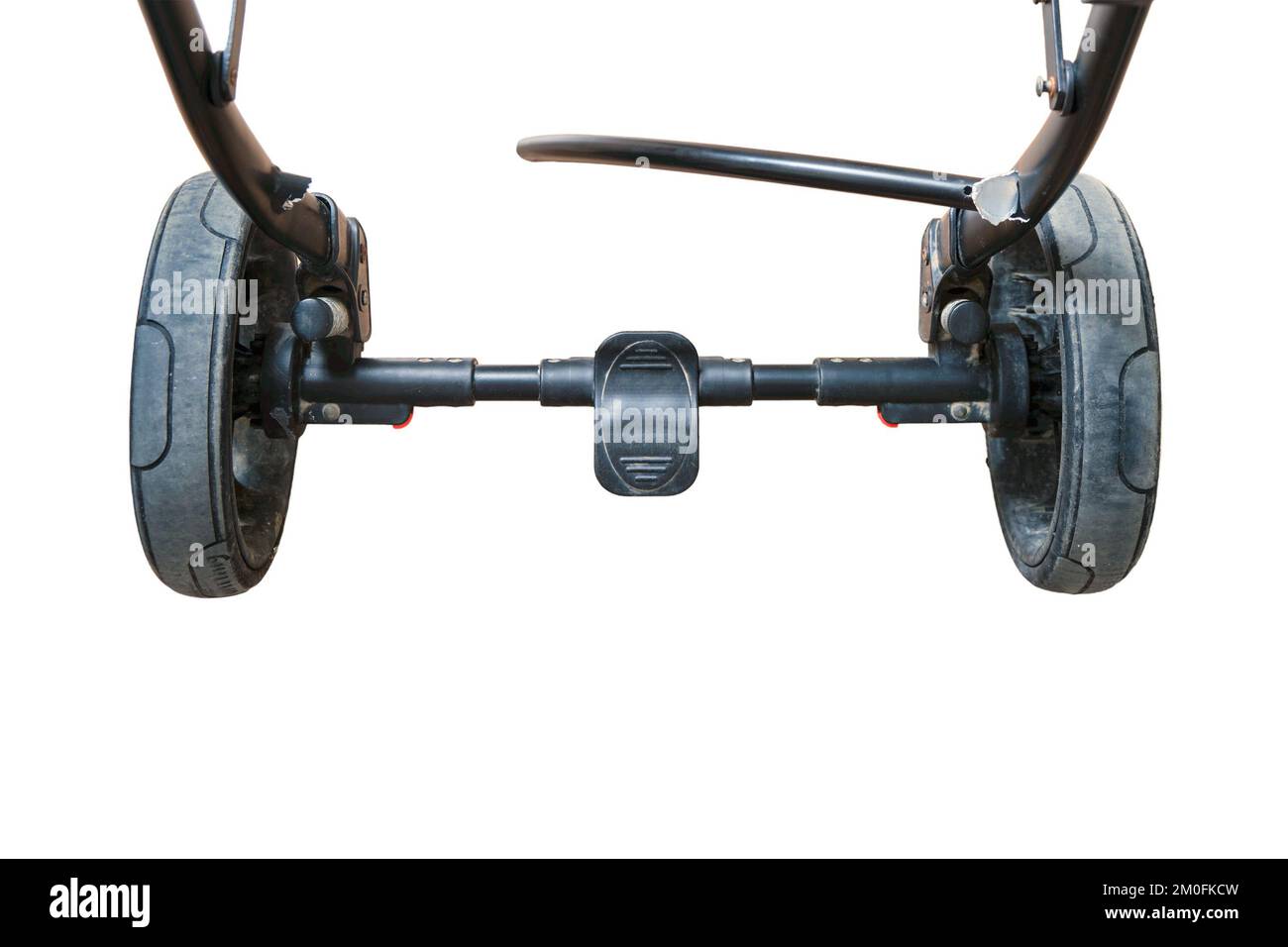 Broken chassis of a baby stroller, damage to the crossbar of the metal ...